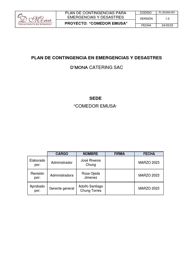 Plan de Contingencia en Emergencias y Desastres | PDF | Primeros auxilios | Riesgo