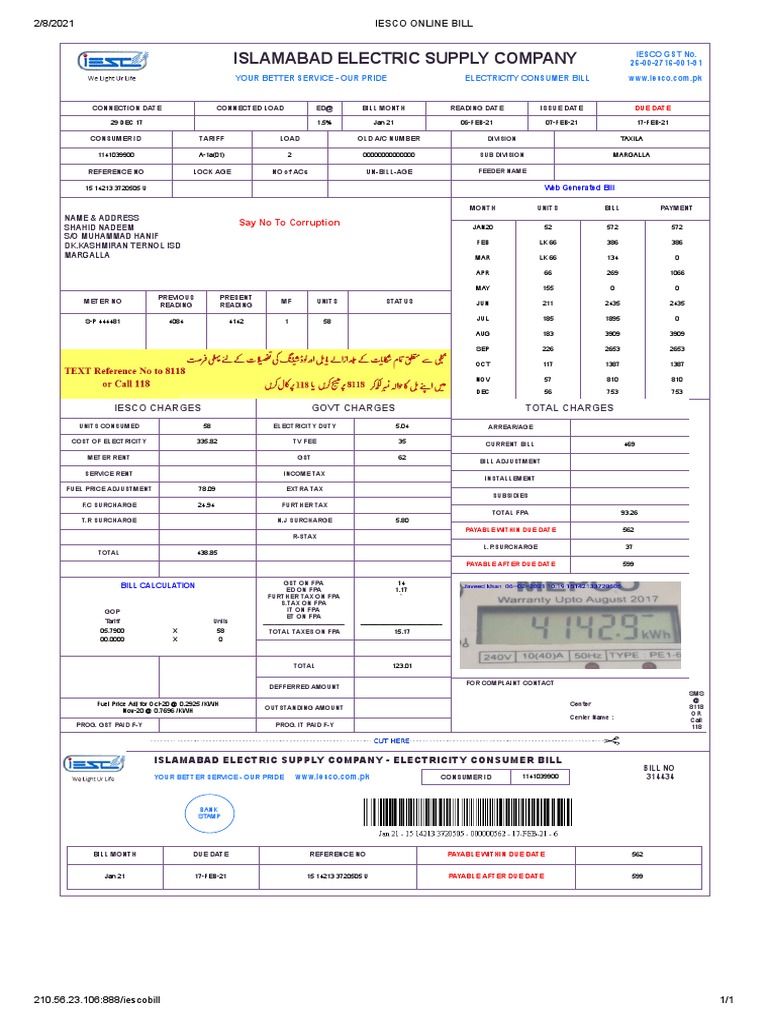 Iesco Online Bill | PDF | Taxes | Economies