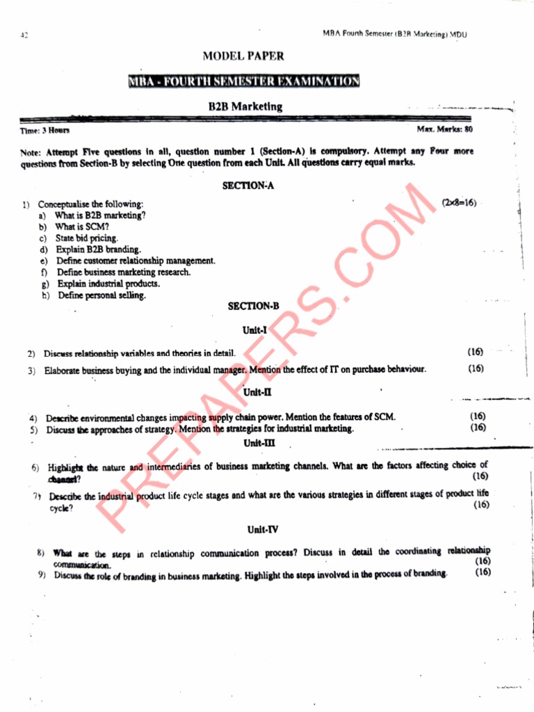 Mdu Mba 4tb Sem b2b Marketing Model | PDF | Marketing | Supply Chain ...