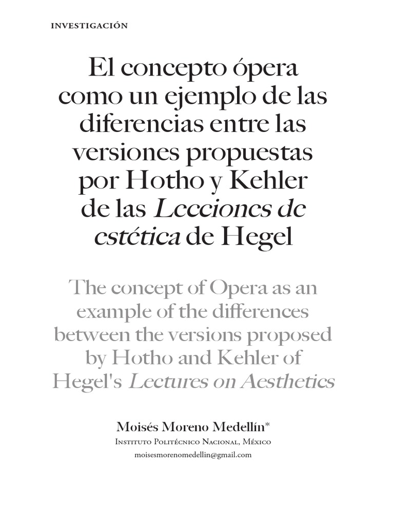 El concepto ópera | PDF | Georg Wilhelm Friedrich Hegel | Ciencia cognitiva