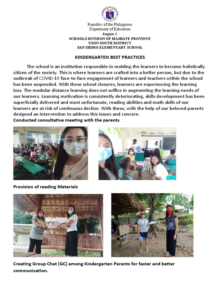 Kindergarten Best Practices: Schools Division of Masbate Province Uson ...