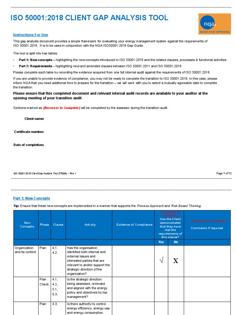 Iso 50001:2018 Client Gap Analysis Tool: Instructions For Use | PDF | Audit | Internal Audit