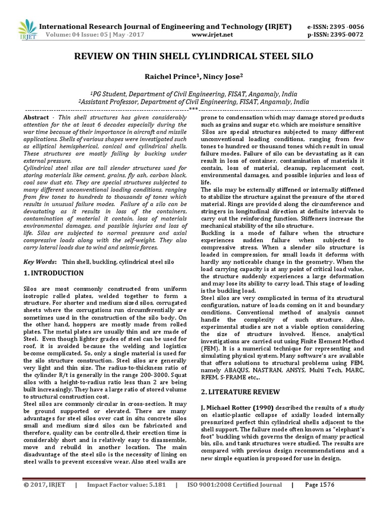 Review On Thin Shell Cylindrical Steel Silos | PDF | Buckling ...