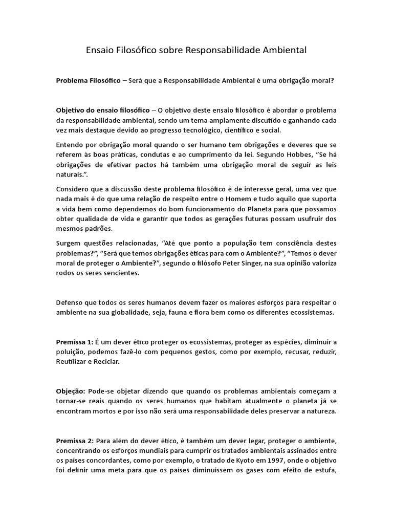 Ensaio filosofico | PDF | Ambiente natural | Moralidade