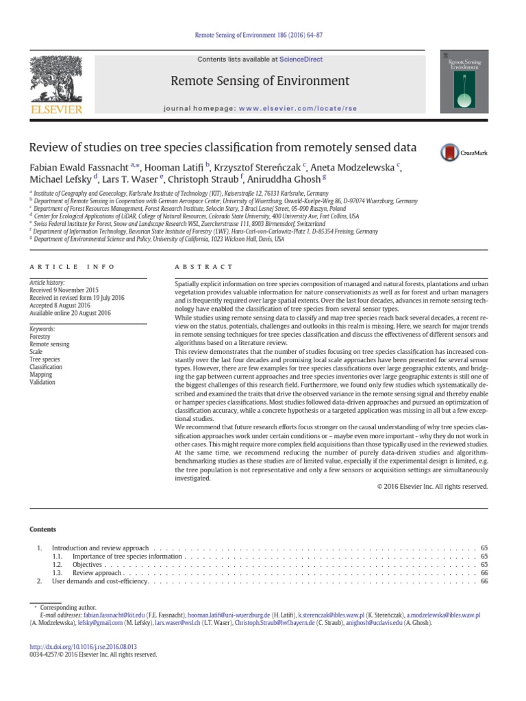 2016-Review of Studies On Tree Species Classification From Remotely Sensed Data-Fassnacht | PDF ...