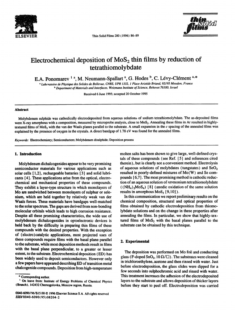 Echem Red of MoO42- Thin Solid Films 280 (1996) 86-89 | PDF | X Ray Crystallography ...