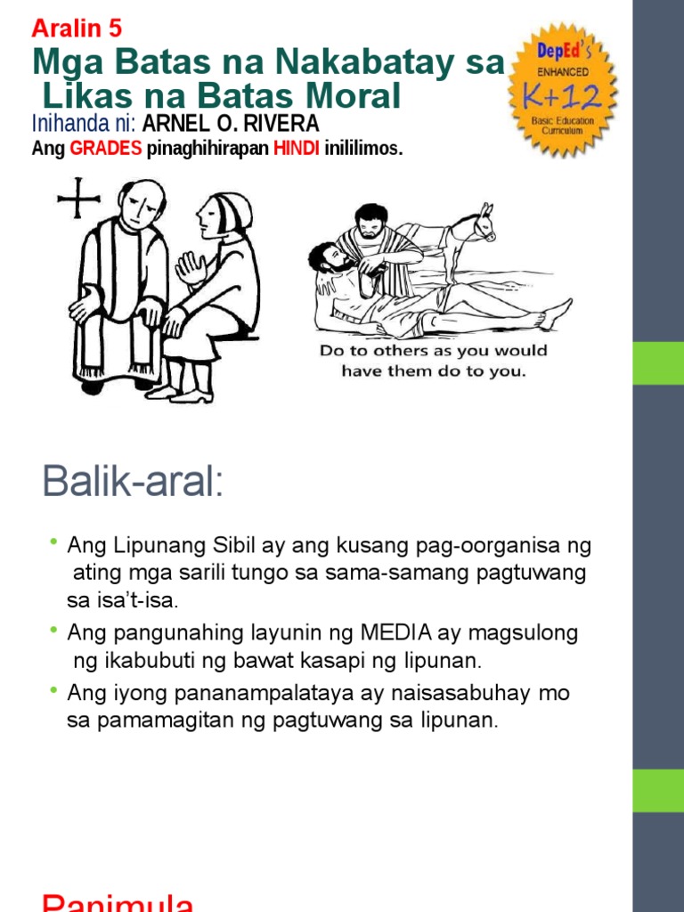 Mga Batas Na Nakabatay Sa Likas Na Batas Moral: Arnel O. Rivera | PDF
