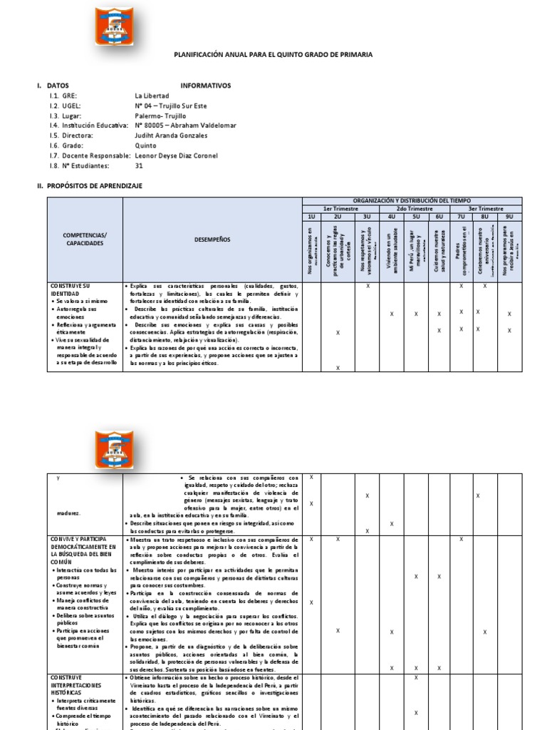 Planificación Anual para El Quinto Grado de Primaria | PDF | Geometría ...