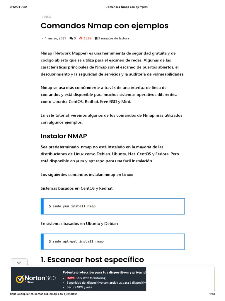 Comandos Nmap Con Ejemplos | Descargar gratis PDF | Cortafuegos (informática) | Dirección IP