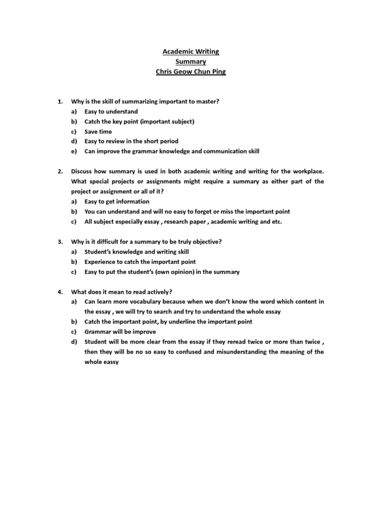 Importance of Summarizing in Academia | PDF