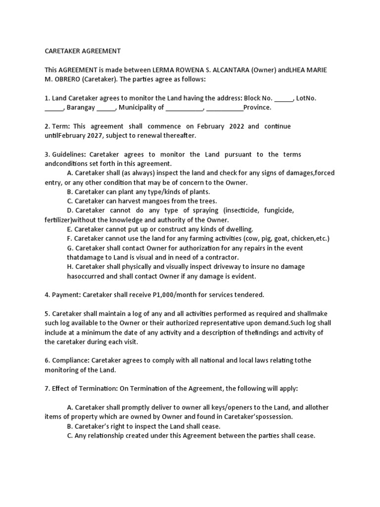 Caretaker Agreement | PDF