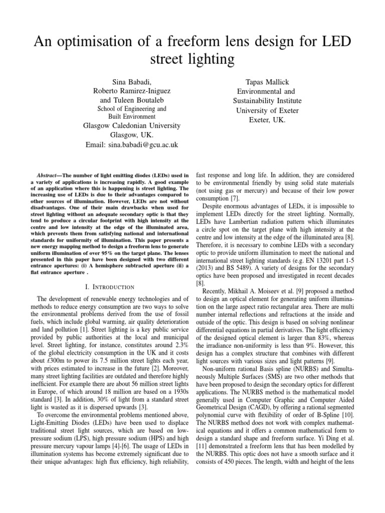 An Optimisation of A Freeform Lens Design For LED Street Lighting | PDF | Optics | Aperture
