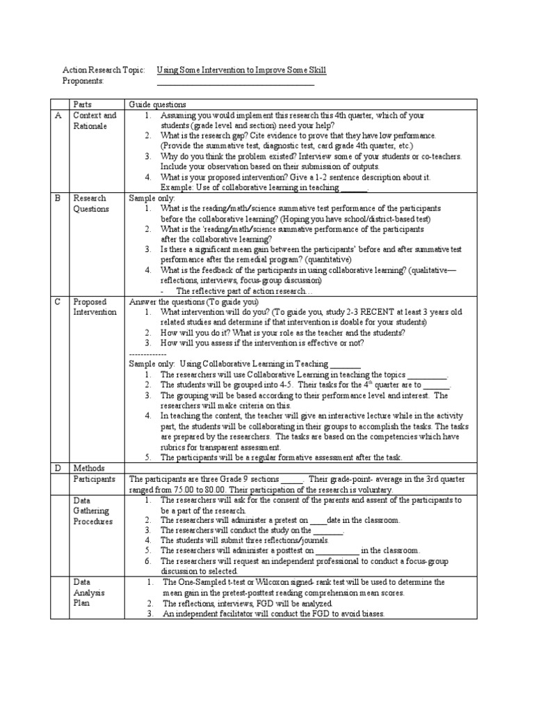 DepEd Action Research Format TEMPLATE | PDF | Focus Group | Cognitive ...
