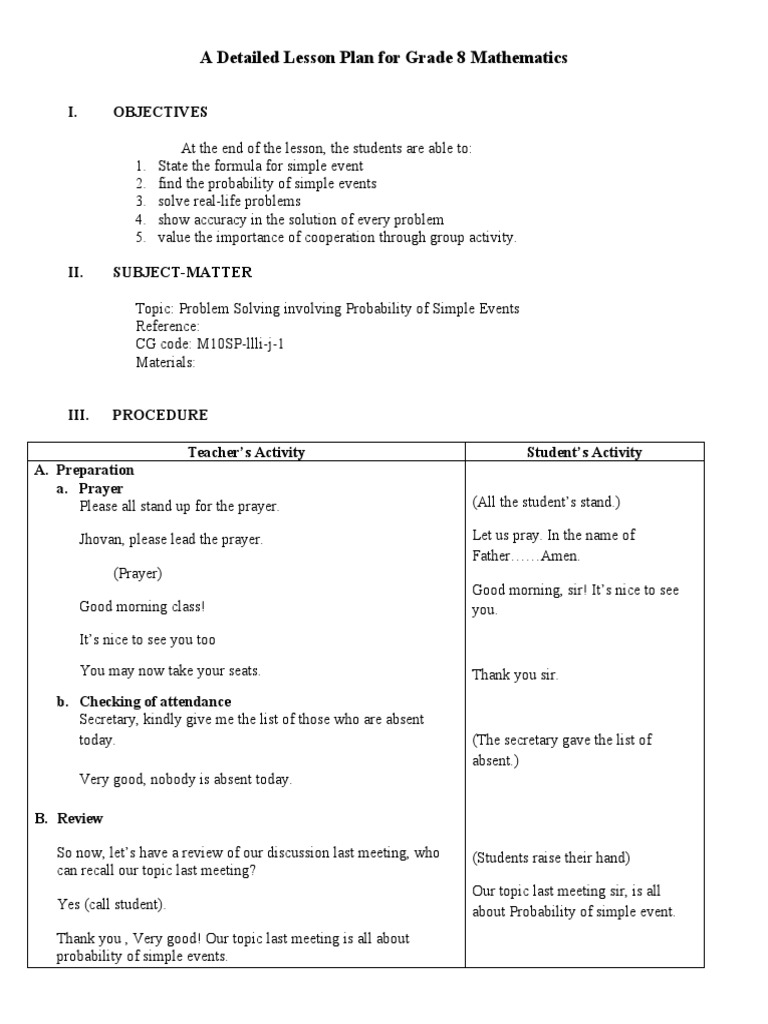 Grade 8 Math Lesson on Probability | PDF | Probability | Numbers