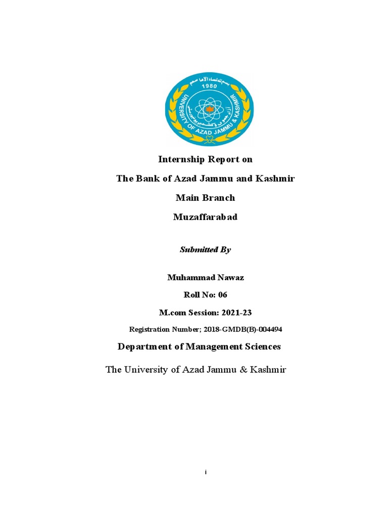 Internship Report On The Bank of Azad Jammu and Kashmir Main Branch Muzaffarabad | PDF | Banks ...