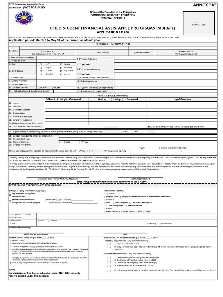 2019 Annex A CHED StuFAPs Application Form | PDF | Government