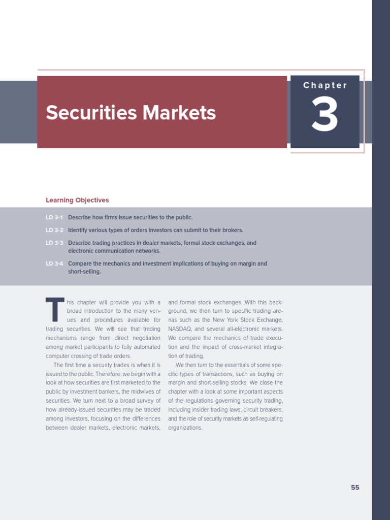 Securities Markets: Learning Objectives | PDF | Initial Public Offering | Stocks