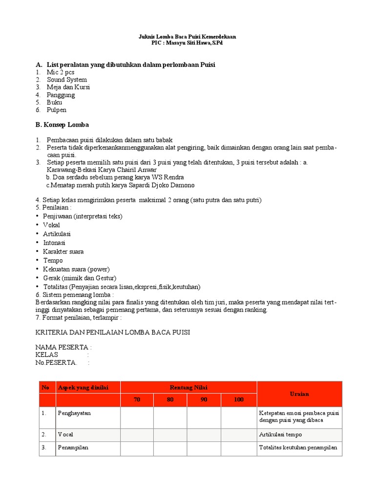 Juknis Lomba Puisi Kemerdekaan Alazca | PDF