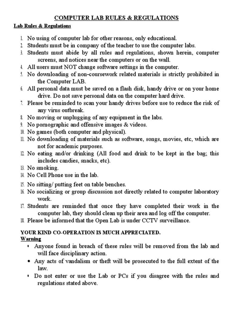 Lab Rules and Regulations | PDF