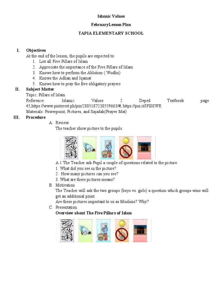 Islamic Values Lesson Plan February | PDF
