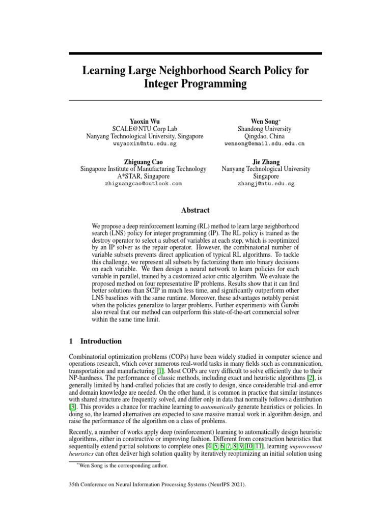 Neurips 2021 Learning Large Neighborhood Search Policy For Integer Programming Paper Pdf 6184