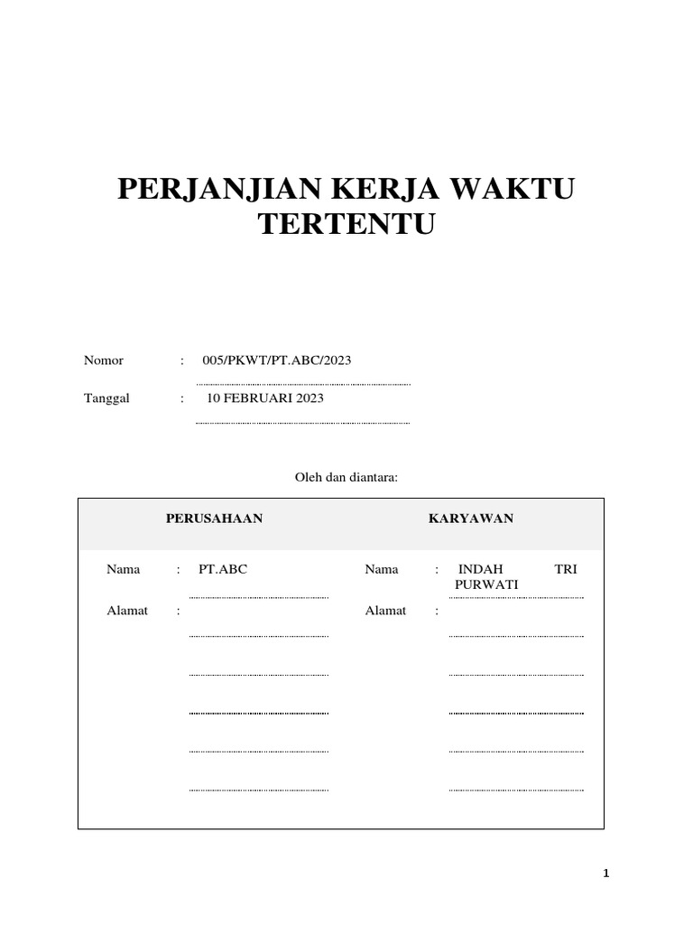 Draft PKWT Terbaru 1676031575 | PDF