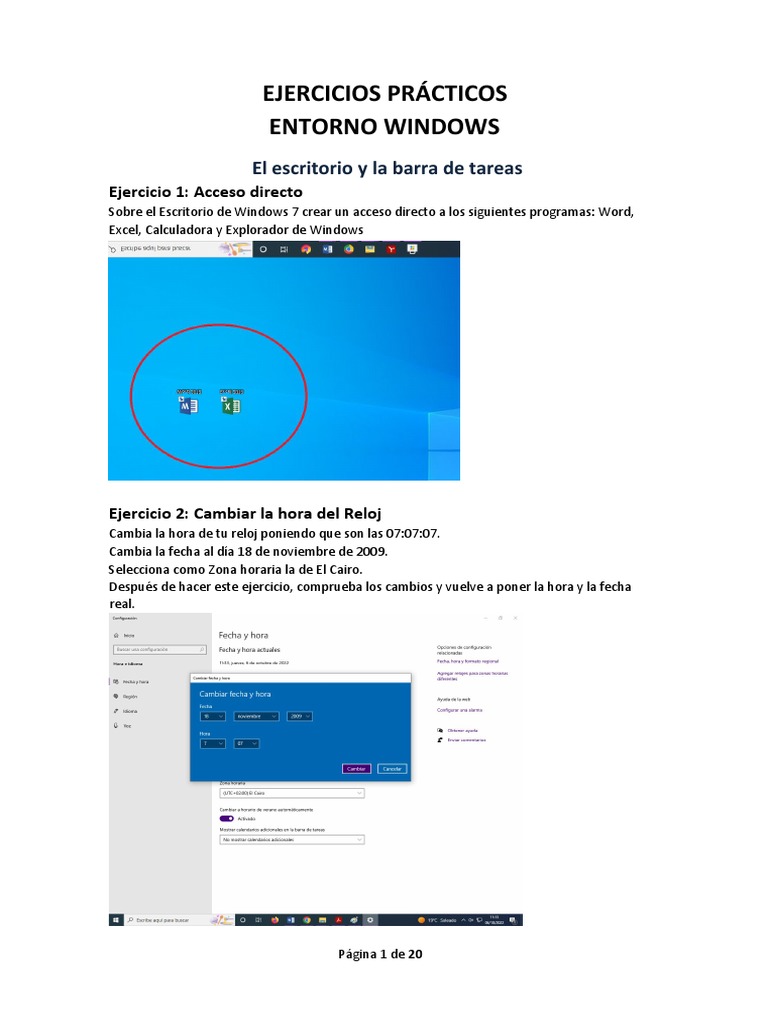 Ejercicios Prácticos Entorno Windows: El Escritorio y La Barra de Tareas | PDF | Ventana ...
