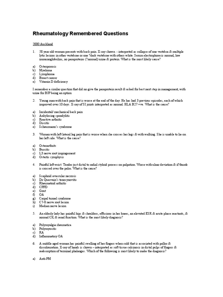 Rheum A To Logy Questions | PDF | Arthritis | Systemic Lupus Erythematosus