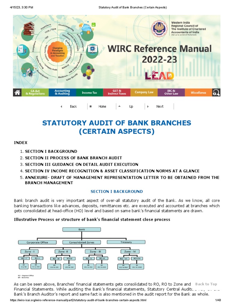 Statutory Audit of Bank Branches (Certain Aspects) | PDF | Audit | Banks Statutory Audit of Bank Branches (Certain Aspects) | PDF | Audit | Banks