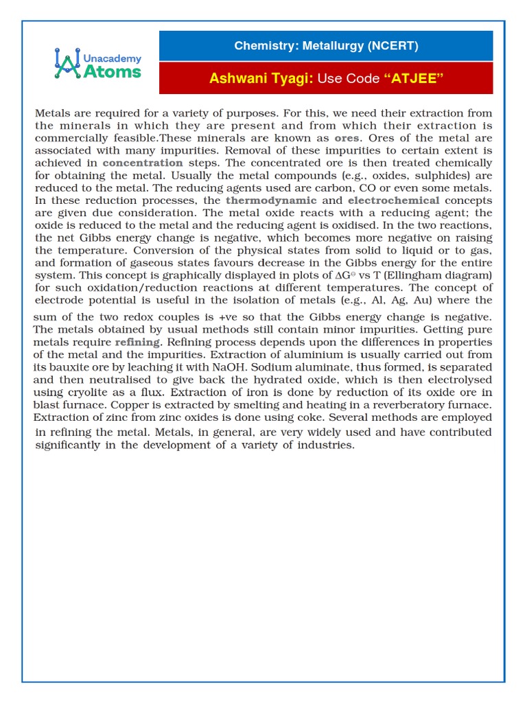Metallurgy NCERT HL | PDF