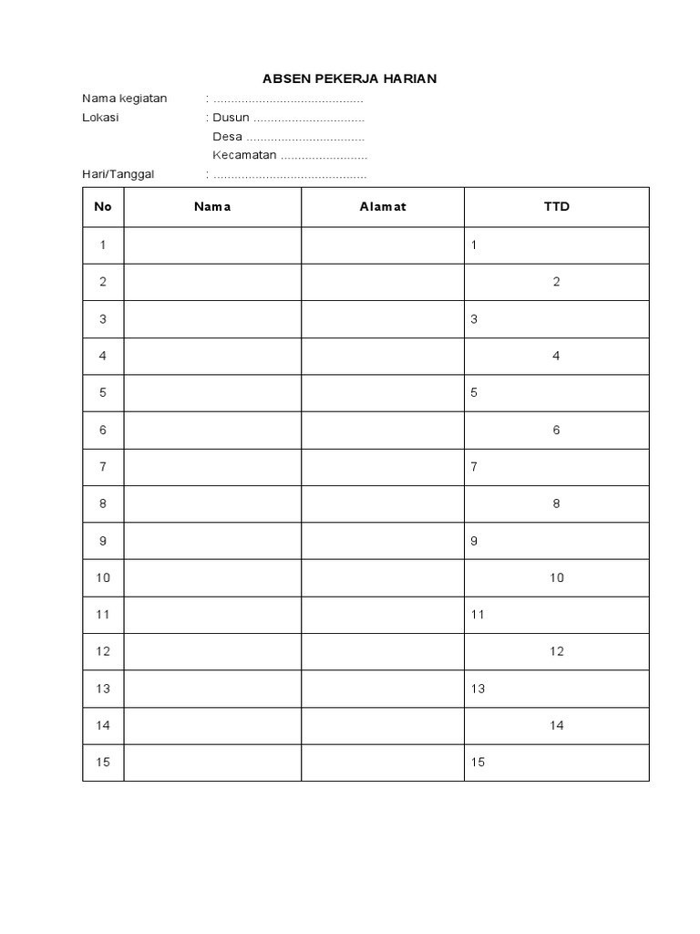 Absen Pekerja Harian | PDF