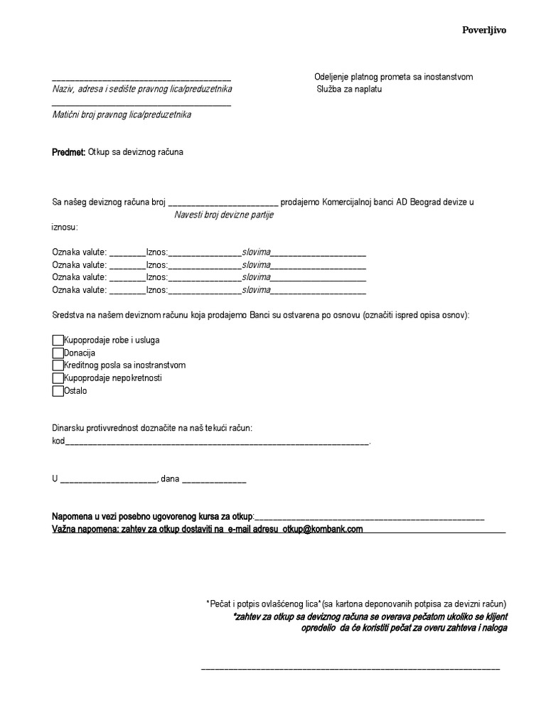 Obrazac Zahteva Za Otkup Deviza | PDF