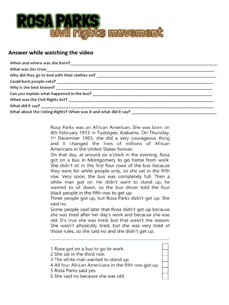 Rosa Parks Worksheet | PDF