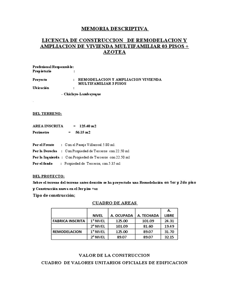 MEMORIA DESCRIPTIVA ARQUITECTURA | PDF