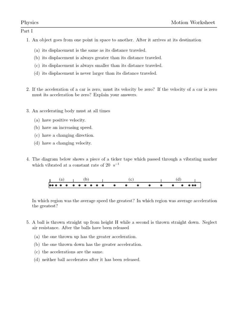 Week 01 Motion Worksheet | PDF | Acceleration | Velocity