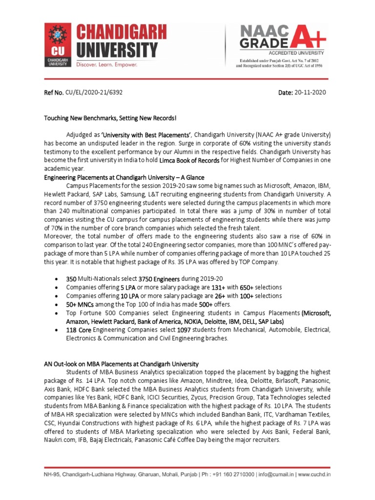 Placement Letter 2019 2020 Pdf