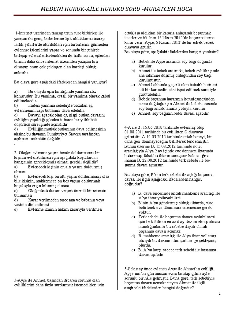 Aile Hukuku Soru | PDF