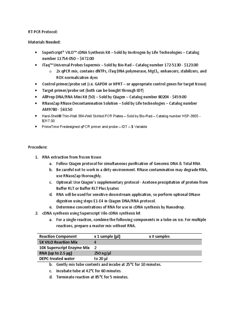 RT-PCR Protocol | PDF | Real Time Polymerase Chain Reaction | Reverse Transcription Polymerase ...