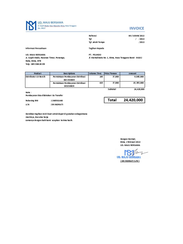 Invoice Ud Maju Bersama | PDF