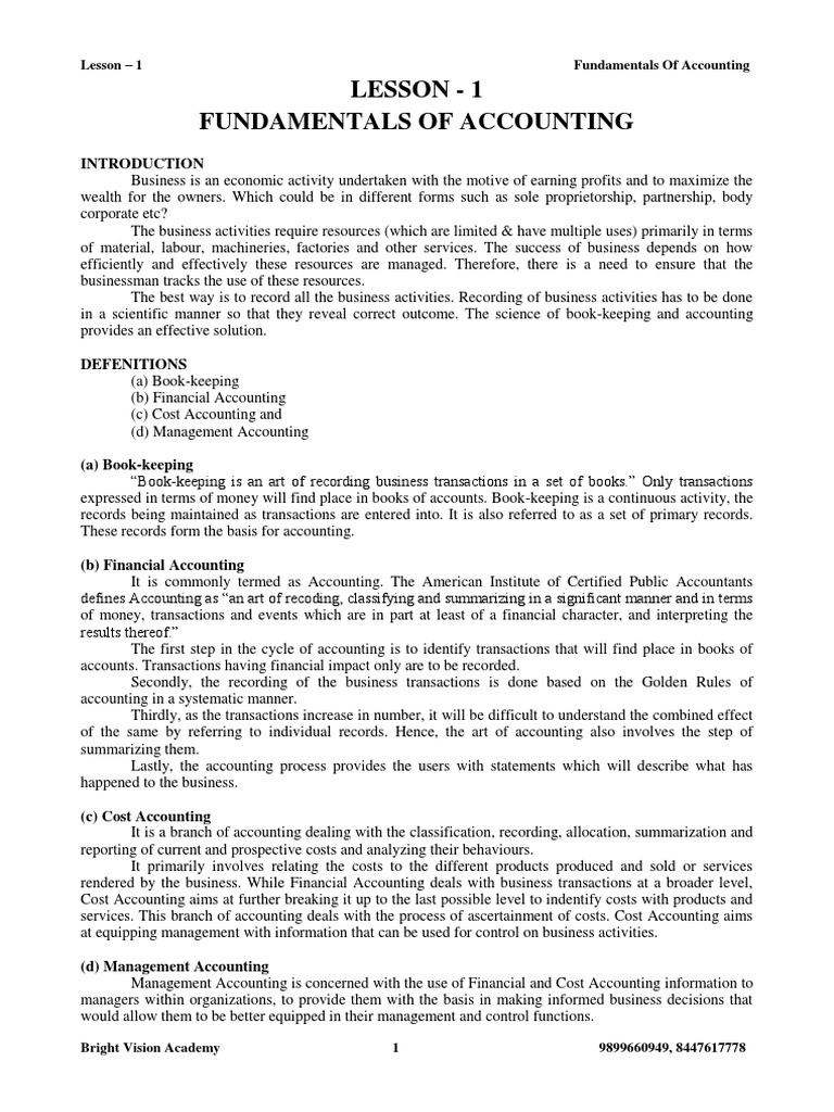Study Note 1 Fundamental of Accounting | PDF | Debits And Credits | Expense