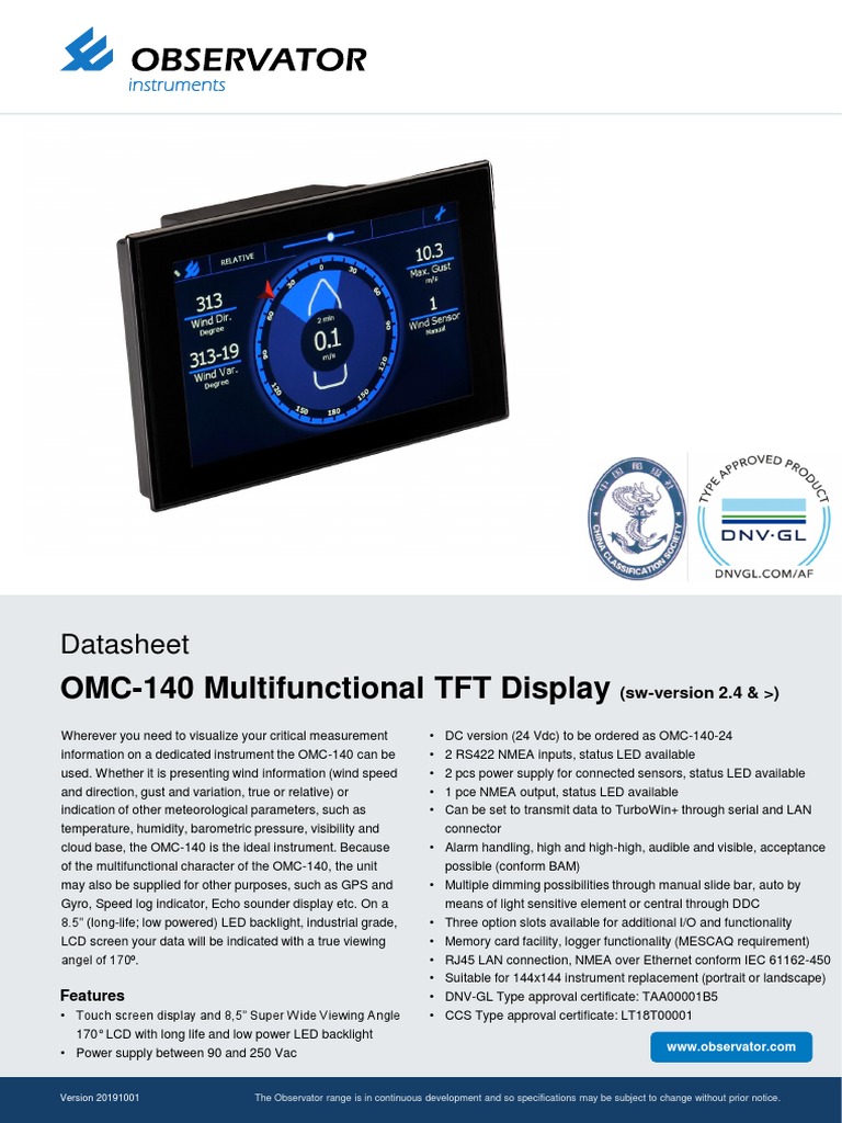 Datasheet OMC 140 Multifunctional TFT Display V20192011 | PDF | Light Emitting Diode | Power Supply
