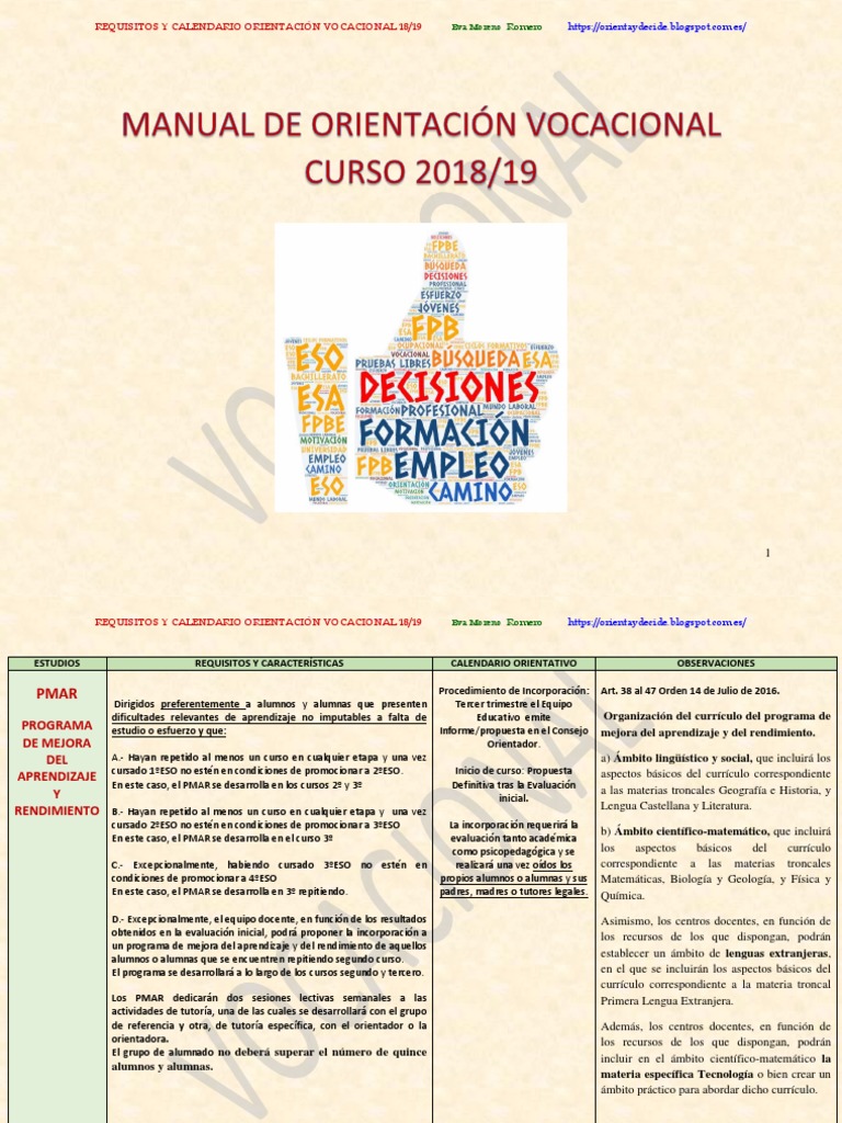 Manual de Orientacion Vocacional. Curso 2018-19 | PDF | Desarrollo ...