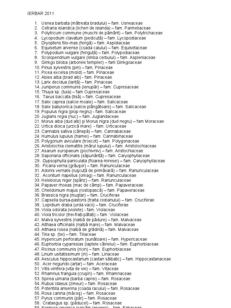 Lista Plante Ierbar 2011 | PDF