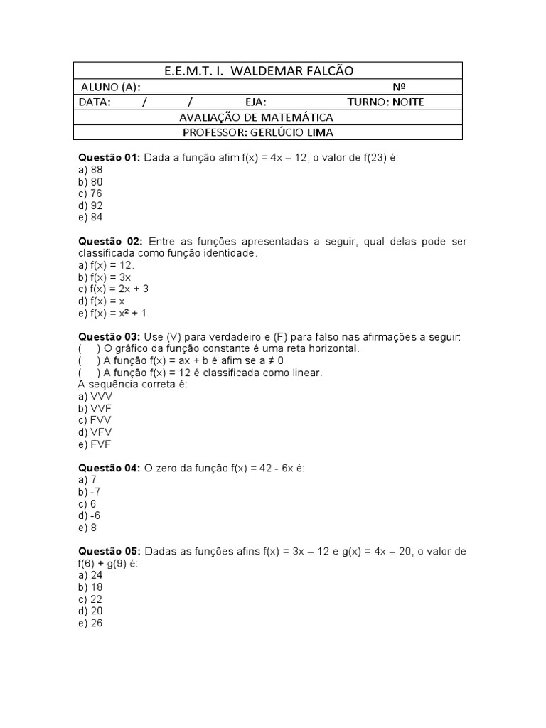 Prova Bimestral Do EJA E e F - 3° Bimestre | PDF