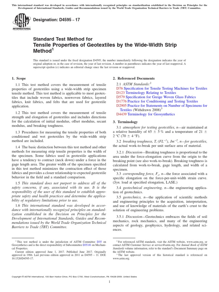 Astm D 4595 - 17 | PDF | Strength Of Materials | Ultimate Tensile Strength