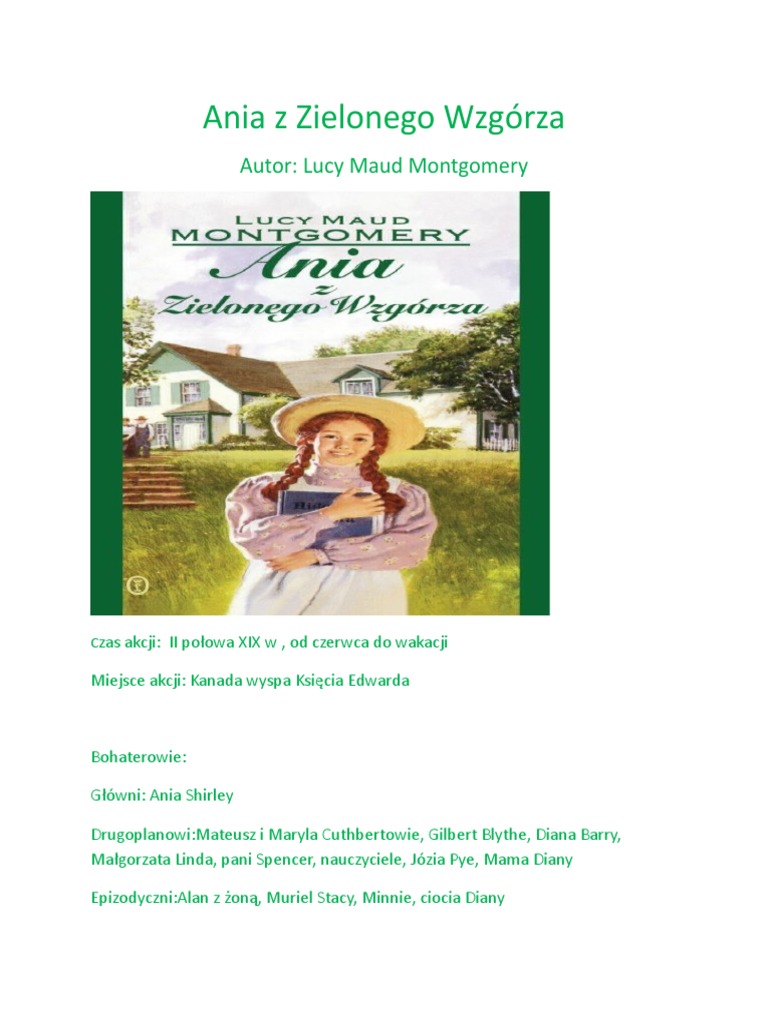 Ania Z Zielonego Wzgórza: Autor: Lucy Maud Montgomery | PDF