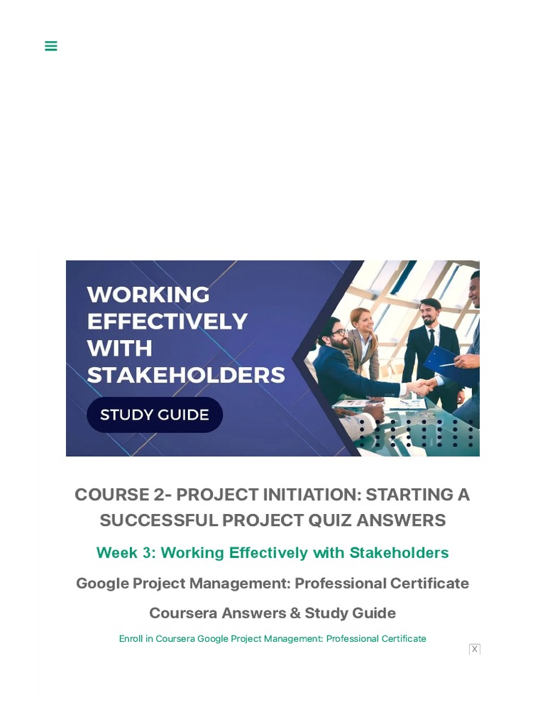 Course 2-Project Initiation: Starting A Successful Project Quiz Answers | Download Free PDF ...
