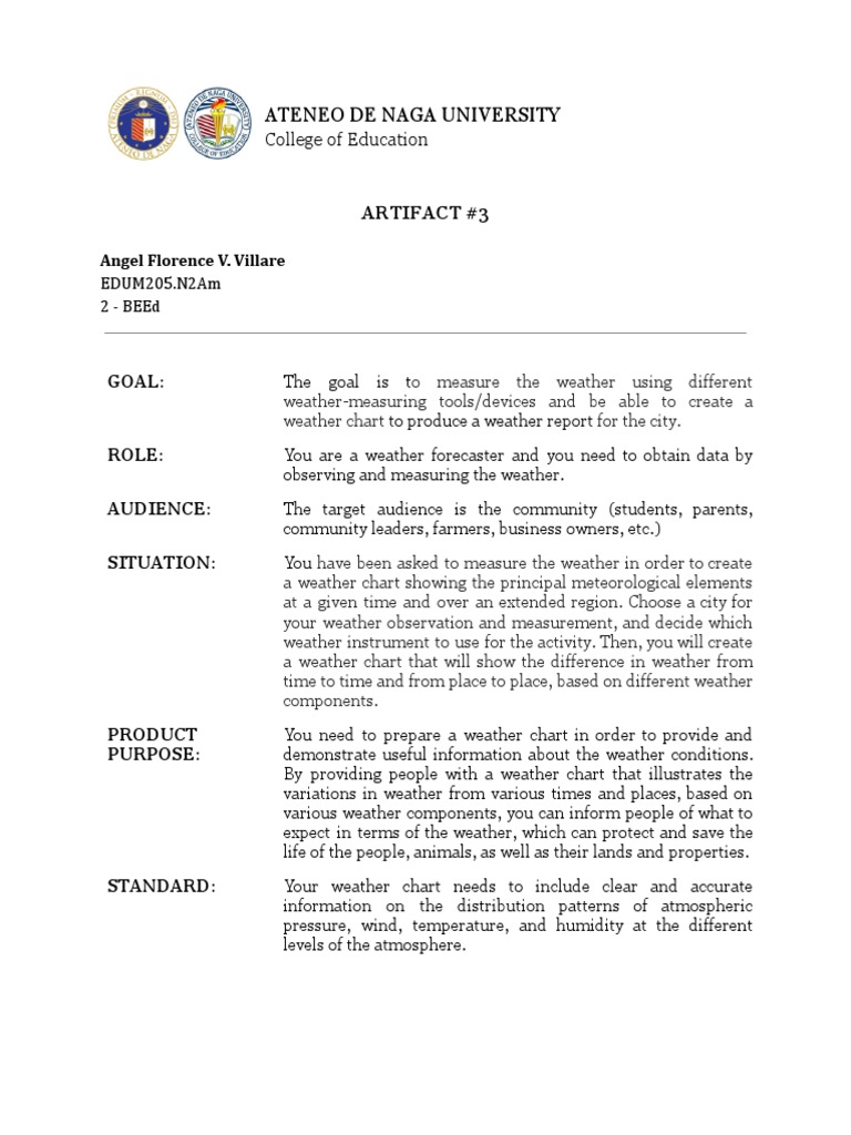 EDUM205 - Artifact #3 (POLISHED) | PDF | Weather | Metrology