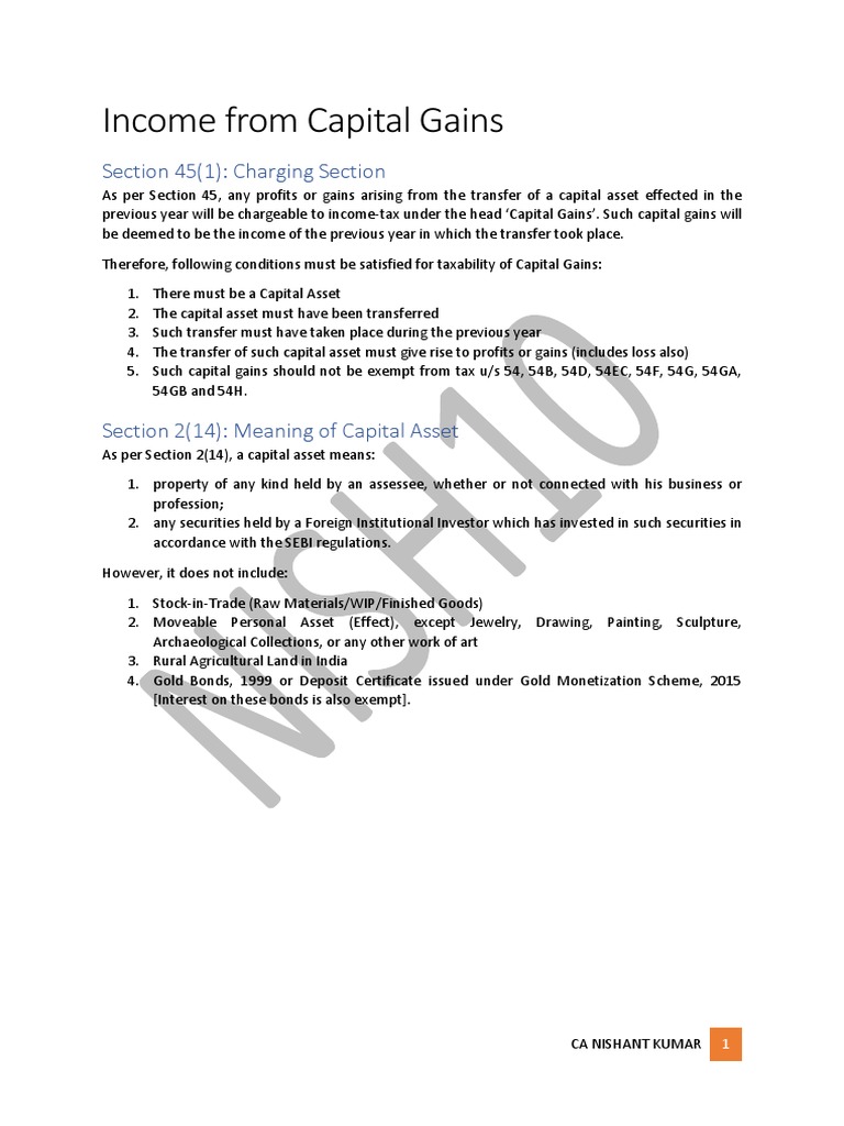 Chapter 3 - Income From Capital Gains - Notes | PDF | Capital Gains Tax ...