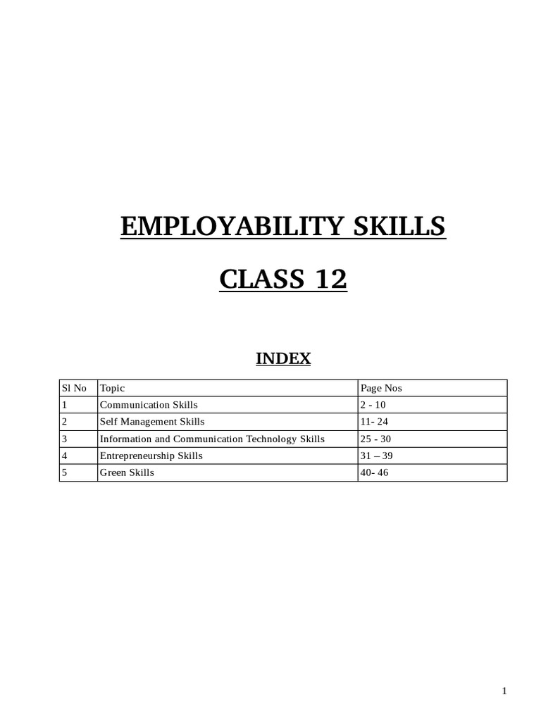 Employability Skills Class 12: Index | PDF